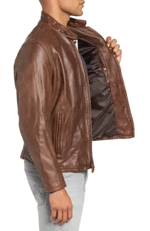 SCHOTT Café Racer Hand Vintaged Cowhide Leather Jacket - Brown