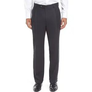 Berle Lightweight Flannel Pleated Trousers - Charcoal