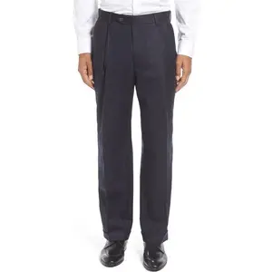 Berle Lightweight Flannel Pleated Trousers - Heather Navy