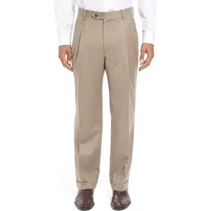 Berle Lightweight Flannel Pleated Trousers - Heather Tan