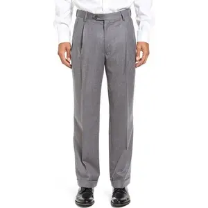 Berle Lightweight Flannel Pleated Trousers - Light Grey