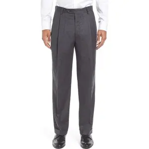 Berle Lightweight Flannel Pleated Trousers - Medium Grey