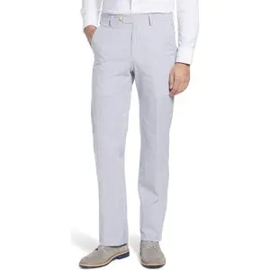 Berle Berle Flat Front Stripe Cotton Seersucker Pants Blue