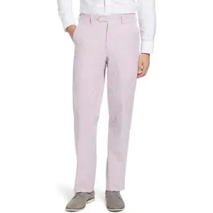Berle Berle Flat Front Stripe Cotton Seersucker Pants Garnet
