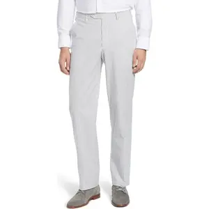 Berle Berle Flat Front Stripe Cotton Seersucker Pants Grey