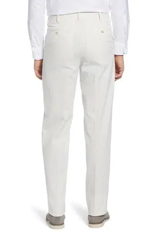 Berle Flat Front Stripe Cotton Seersucker Pants - Tan