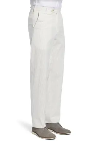 Berle Flat Front Stripe Cotton Seersucker Pants - Tan