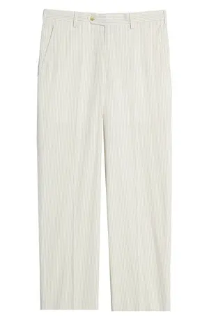 Berle Flat Front Stripe Cotton Seersucker Pants - Tan