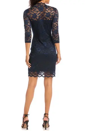 Karen Kane Scalloped Lace Cocktail Dress - Navy
