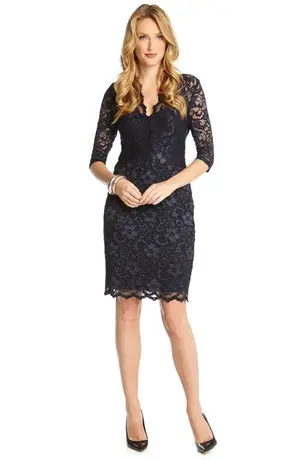 Karen Kane Scalloped Lace Cocktail Dress - Navy