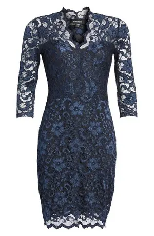 Karen Kane Scalloped Lace Cocktail Dress - Navy