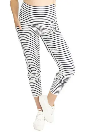 ANGEL MATERNITY Tapered Casual Maternity Pants - Navy/ White Stripes