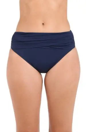 La Blanca Island Goddess Overlap Bikini Bottoms - Indigo
