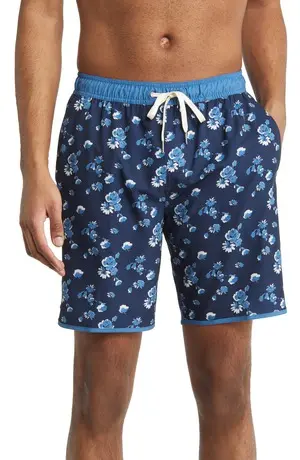 FAIR HARBOR Anchor Swim Trunks Blue Beach Floral