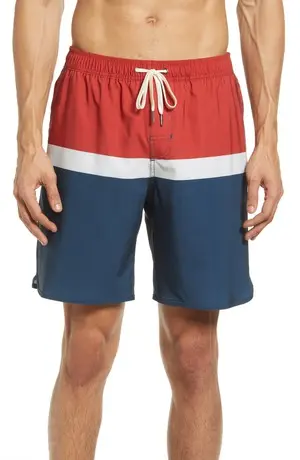 FAIR HARBOR Anchor Swim Trunks Red Colorblock