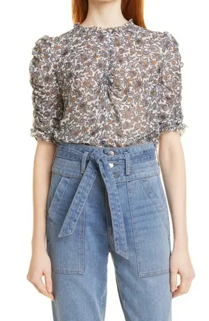 Veronica Beard Natuka Floral Print Blouse - Ecru Multi