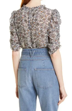 Veronica Beard Natuka Floral Print Silk Blouse