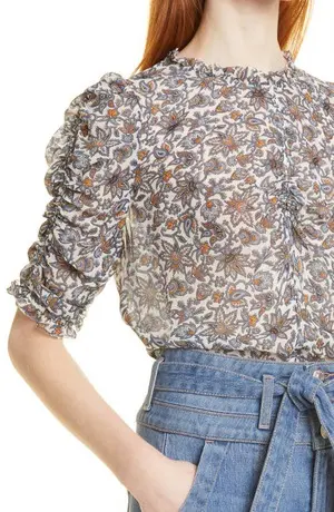 Veronica Beard Natuka Floral Print Silk Blouse