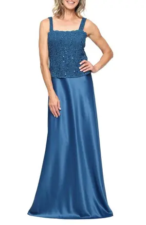 Alex Evenings Sequin Lace And Satin Gown With Jacket - Peacock