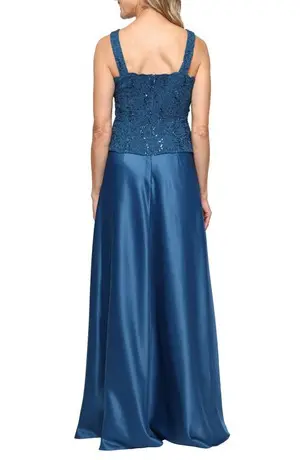Alex Evenings Sequin Lace And Satin Gown With Jacket - Peacock