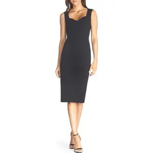 Dress The Population Elle Sweetheart Neck Midi Dress - Black