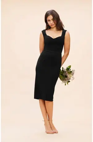 Dress The Population Elle Sweetheart Neck Midi Dress - Black