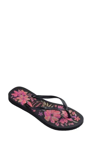 Havaianas Slim Floral Flip Flop - Black/grey/gold
