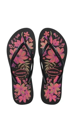 Havaianas Slim Floral Flip Flop - Black/grey/gold