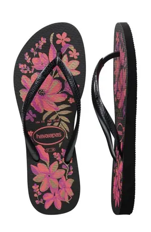 Havaianas Slim Floral Flip Flop - Black/grey/gold