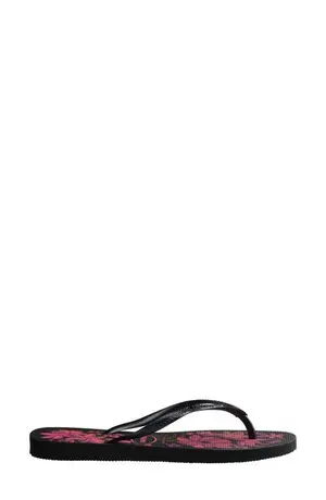 Havaianas Slim Floral Flip Flop - Black/grey/gold