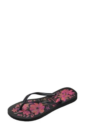 Havaianas Slim Floral Flip Flop - Black/grey/gold