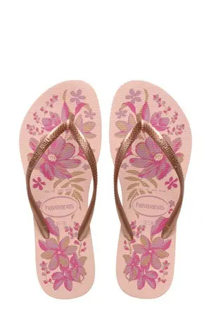 Havaianas Slim Floral Flip Flop - Pink/gold
