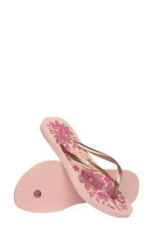 Havaianas Slim Floral Flip Flop - Pink/gold