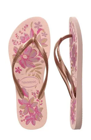 Havaianas Slim Floral Flip Flop - Pink/gold