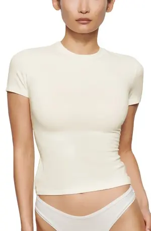 SKIMS Crop Cotton Blend T-shirt Bone