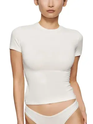 SKIMS Crop Cotton Blend T-shirt Light Heather Gray