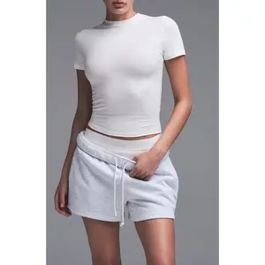 SKIMS Crop Cotton Blend T-shirt Marble