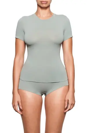 SKIMS Crop Cotton Blend T-shirt Mineral