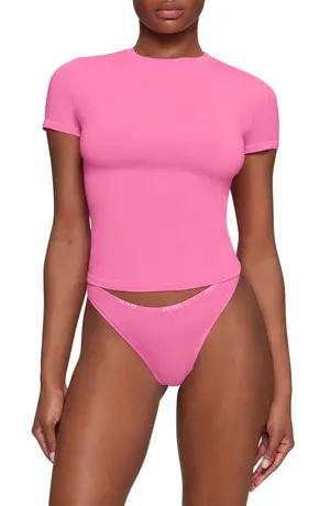 SKIMS Crop Cotton Blend T-shirt Pink