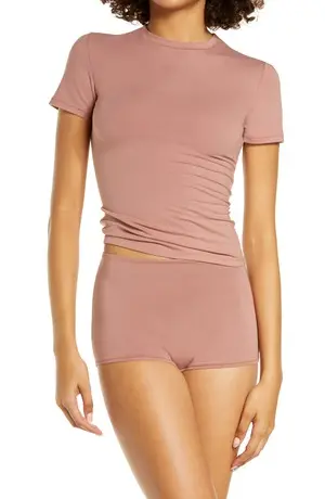 SKIMS Crop Cotton Blend T-shirt Rose Clay