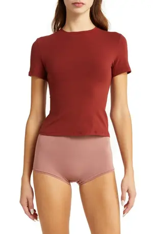 SKIMS Crop Cotton Blend T-shirt Sangria