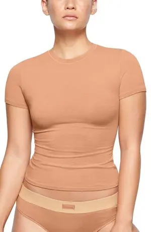 SKIMS Crop Cotton Blend T-shirt Sedona
