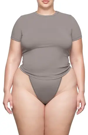 SKIMS Crop Cotton Blend T-shirt Smoke