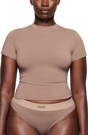 SKIMS Crop Cotton Blend T-shirt Umber