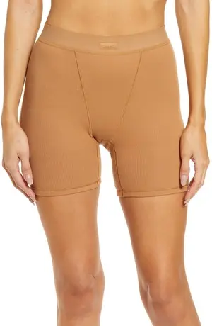 SKIMS Stretch Cotton Rib Boxers Camel