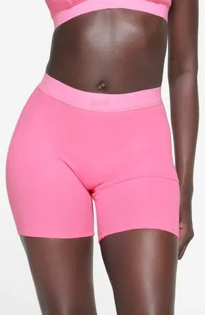 SKIMS Stretch Cotton Rib Boxers Sugar Pink