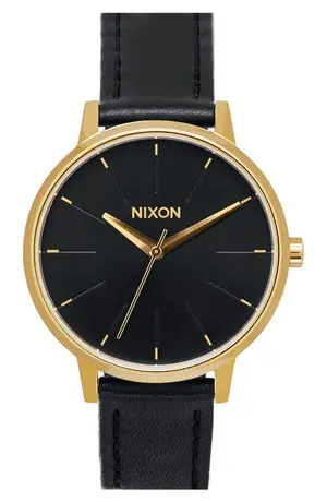 Nixon Nixon The Kensington Leather Strap Watch Black/ Gold