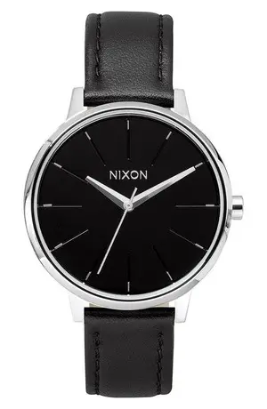 Nixon Nixon The Kensington Leather Strap Watch Black/ Silver