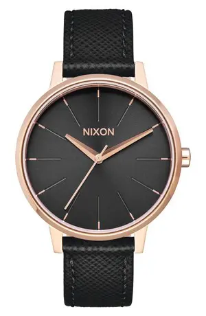 Nixon Nixon The Kensington Leather Strap Watch Black/rose Gold
