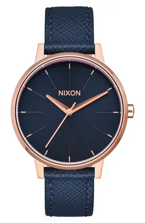 Nixon Nixon The Kensington Leather Strap Watch Blue/rose Gold